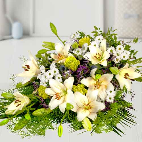 Lily And Carnation Arrangement - Order Funeral Flowers Germany Germany